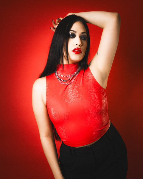 The Pretty Cult- 'Inferno Viper' Snake Skin Crop Top. (Red)