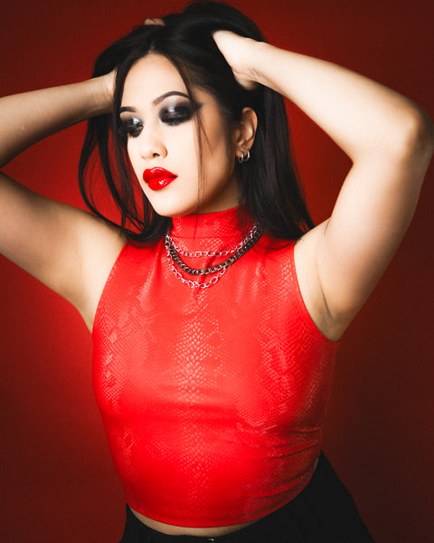 The Pretty Cult- 'Inferno Viper' Snake Skin Crop Top. (Red)