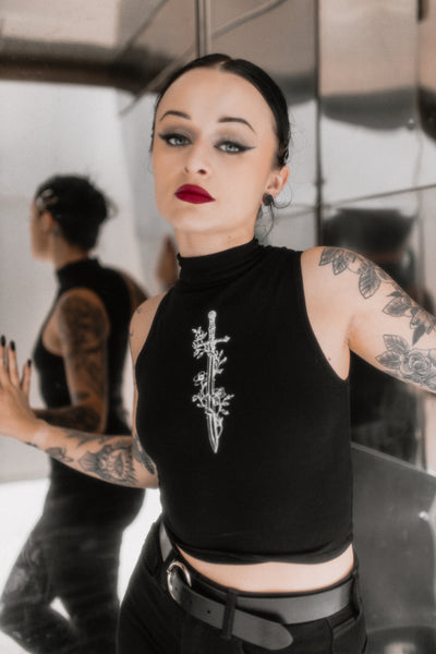 The Pretty Cult- 'Wind Cleaver' Sword Crop Top. (Black)