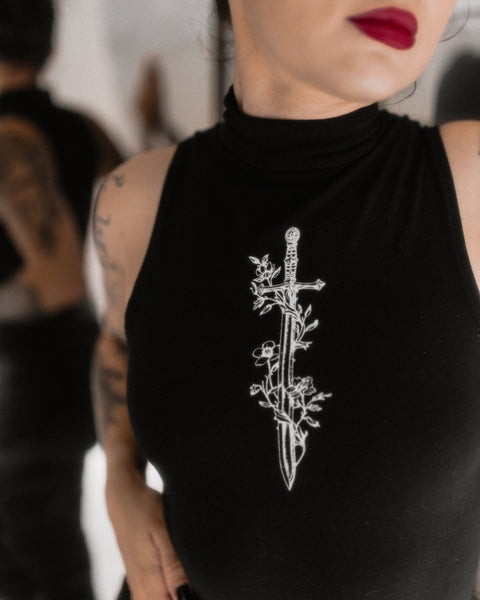 The Pretty Cult- 'Wind Cleaver' Sword Crop Top. (Black)