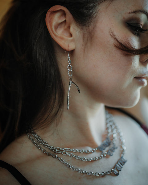 The Pretty Cult - 'Scythe' Chain Earrings. (Silver)